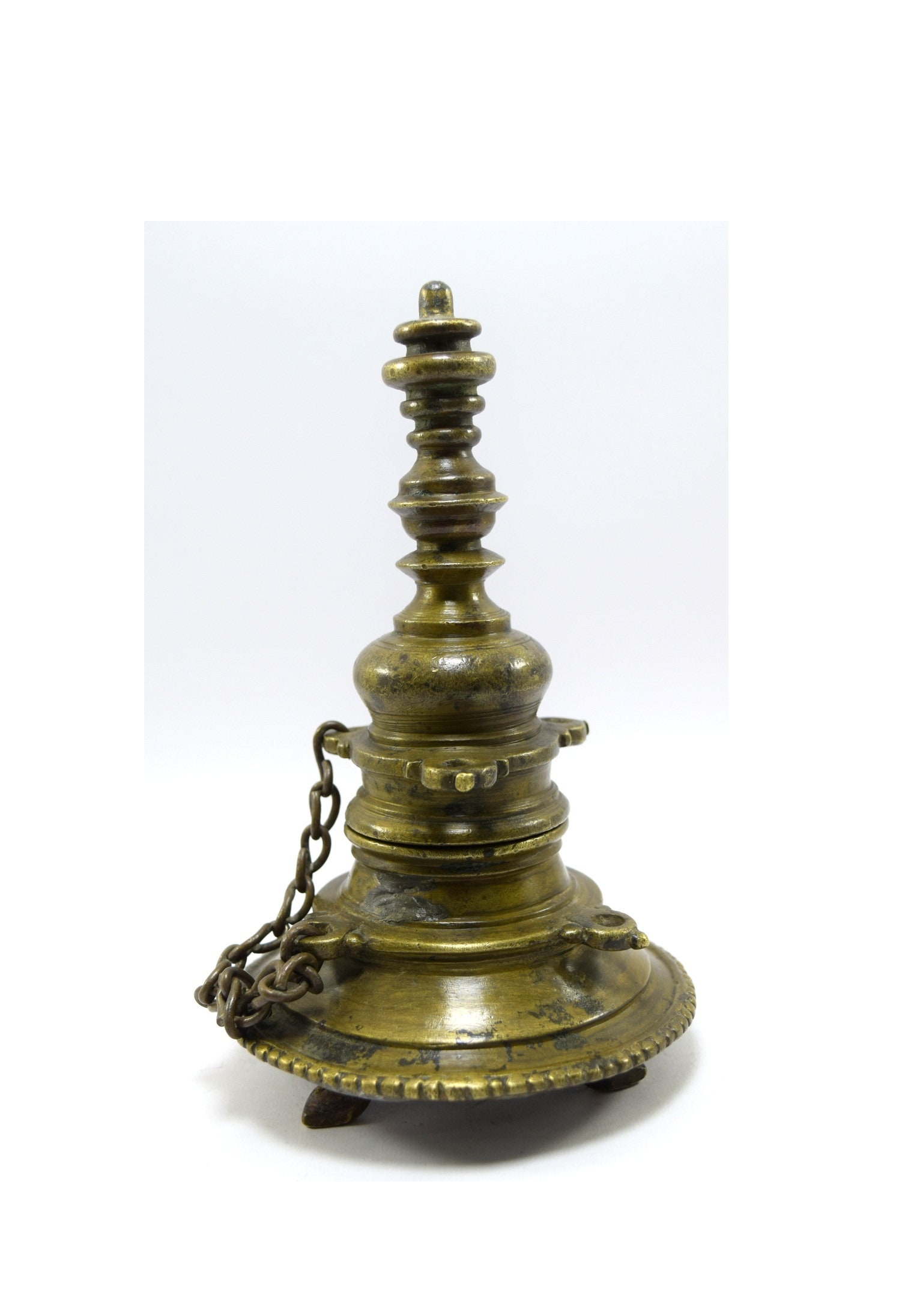 Ink Pot 18c Rare Vintage Indian Brass Inkpot Temple Pagoda Shape Ink ...