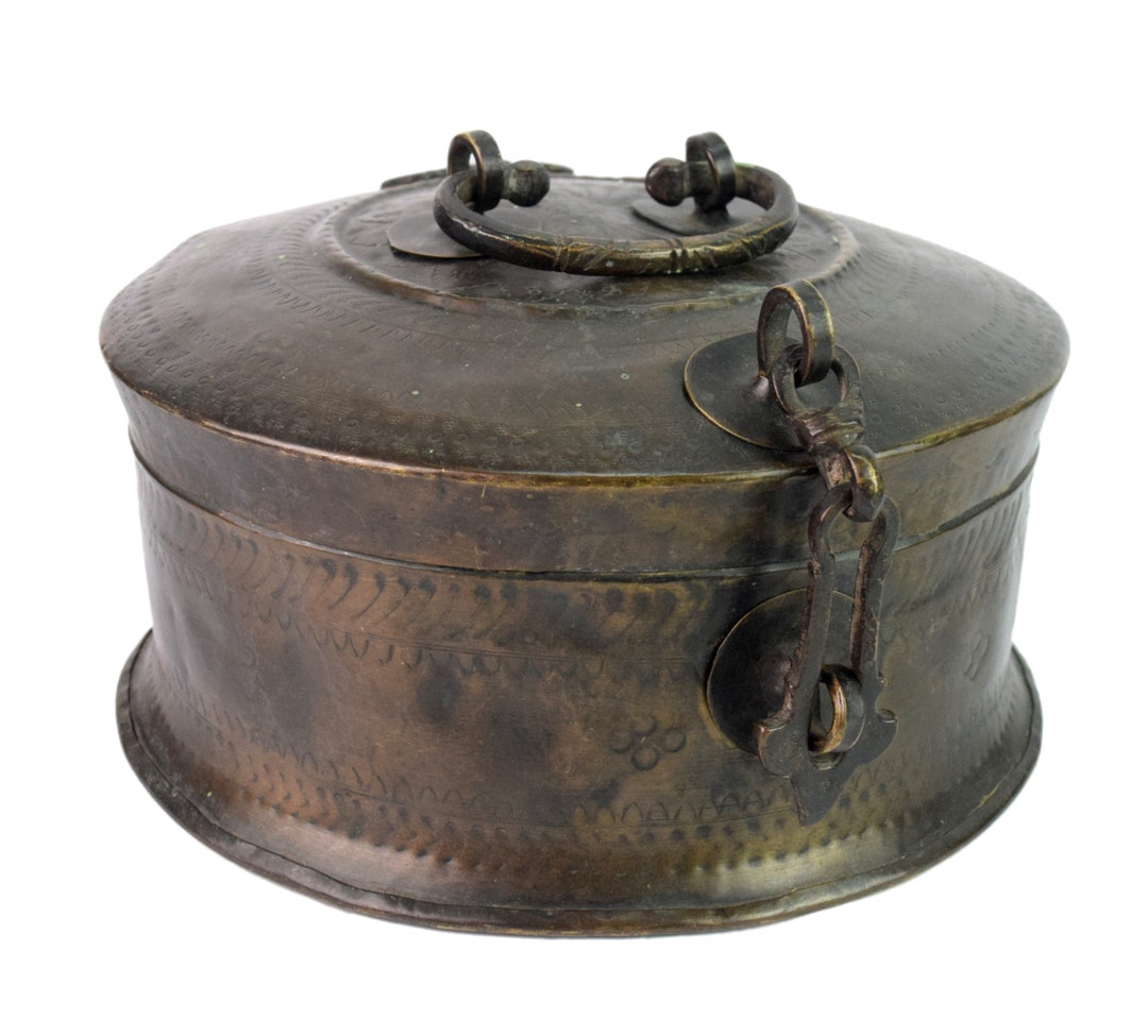 Old Brass Made Indian Kitchen Masala Storage Box Beautiful Engraved ...