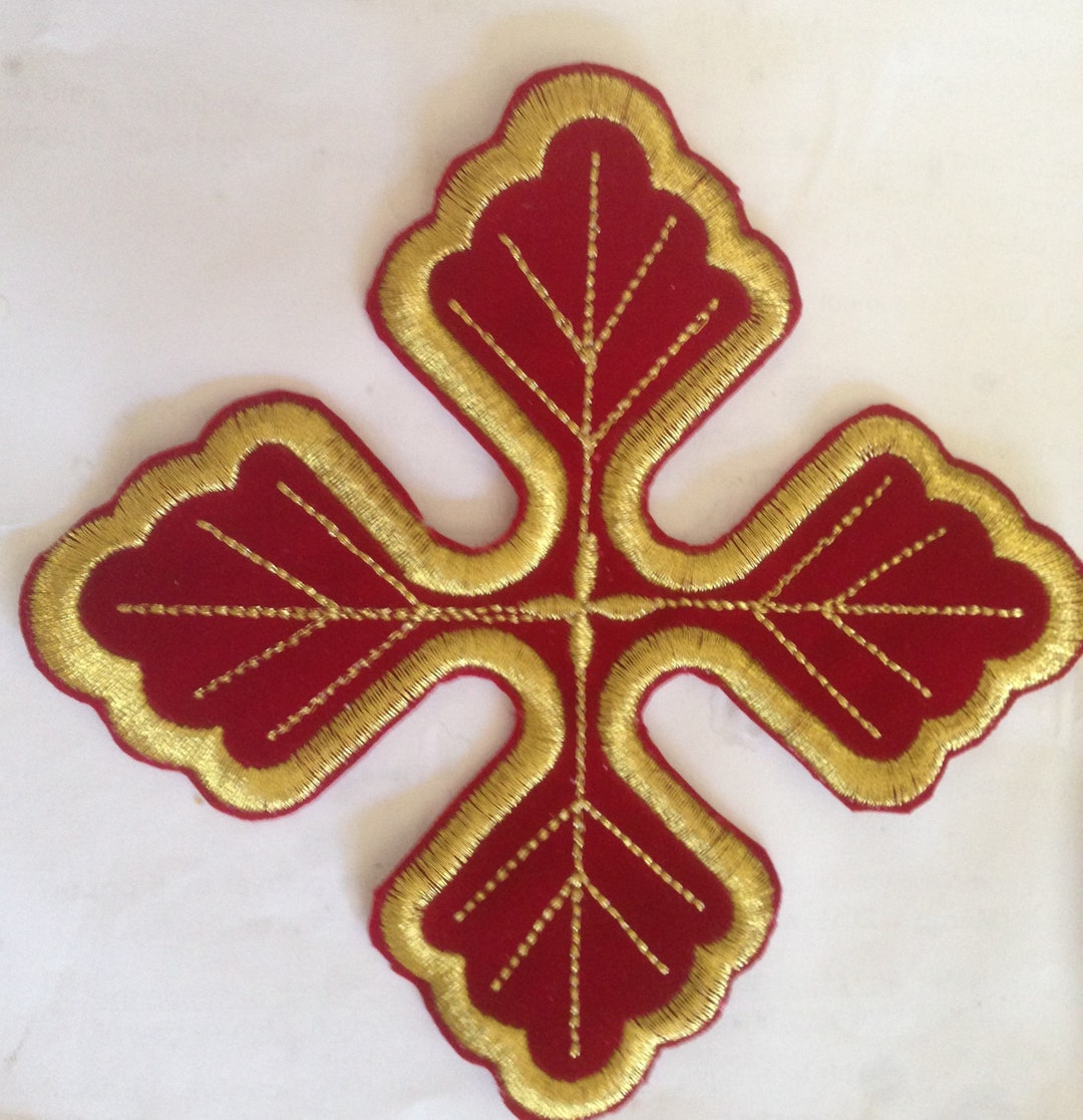 Gold Metallic CROSS GOLD RELIGIOUS Embroidered Stitches Applique Patch ...