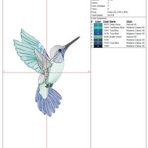 Majestic Hummingbird Embroidery Design: 7-color Bird Pattern (5" X 3.78 ...