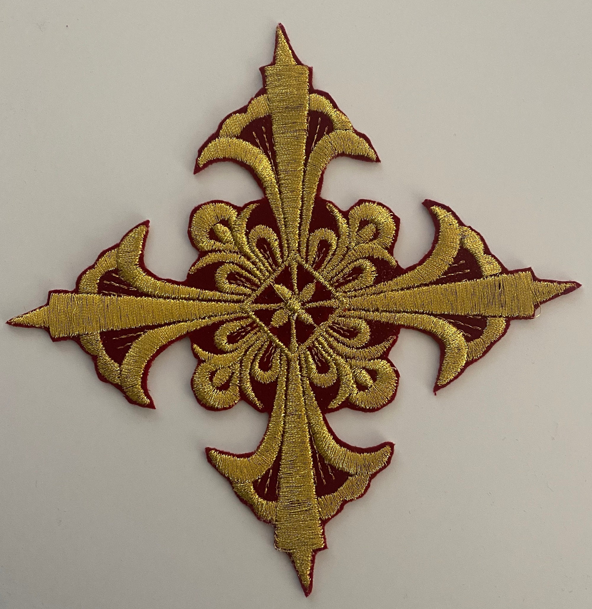 Gold Embroidered Cross Applique: Religious Iron-on Patch (4 or 6 Inch ...