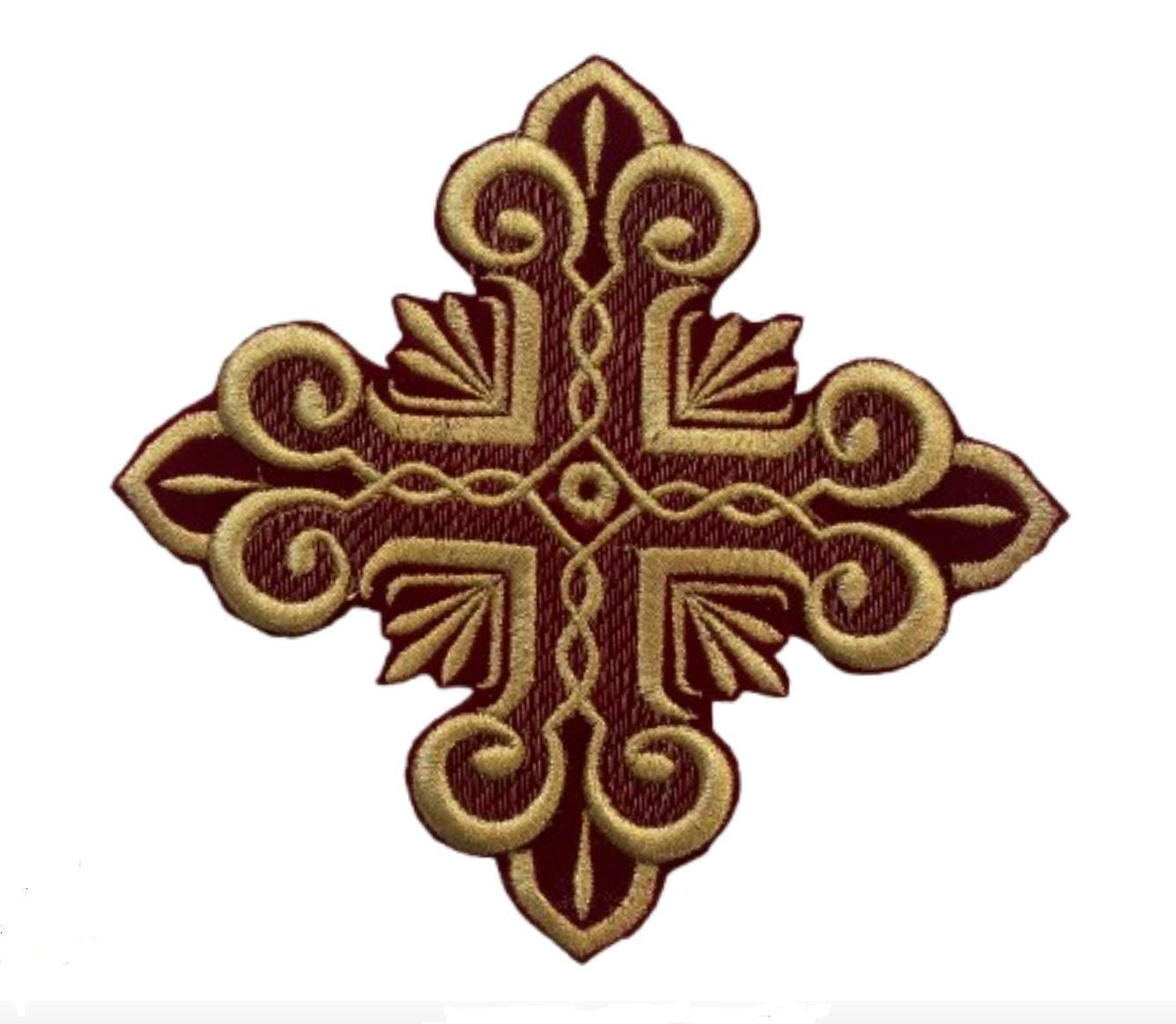Gold Embroidered Cross Applique: Burgundy Velvet Iron-on Patch - Etsy