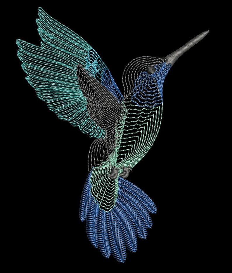 Majestic Hummingbird Embroidery Design: 7-color Bird Pattern (5" X 3.78 ...
