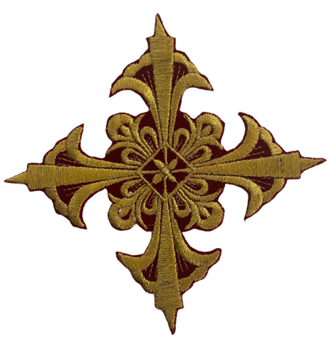 Gold Embroidered Cross Applique: Religious Iron-on Patch (4 or 6 Inch ...