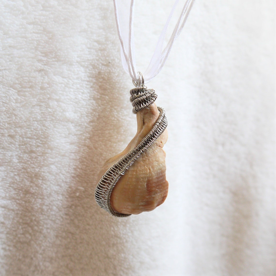 Wire Wrapped Seashell Woven Pendant Broken Seashell Silver | Etsy