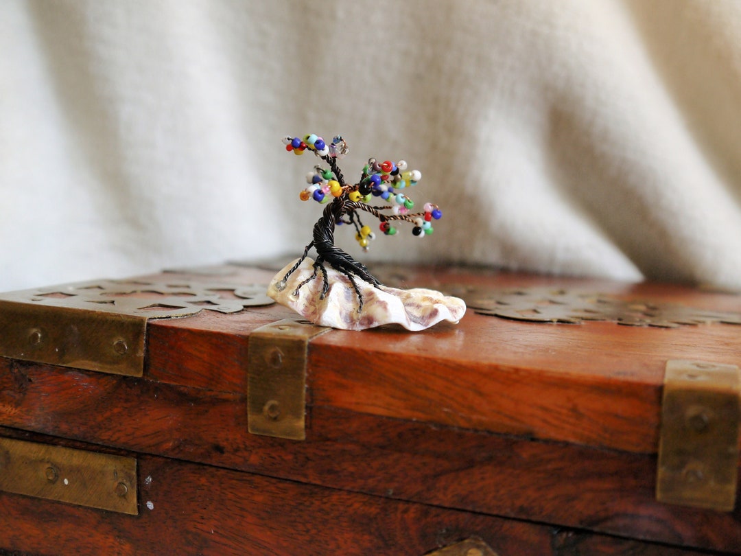 Tiny Rainbow Oxidized Copper Tree of Life, Colorful Tree Seashell ...