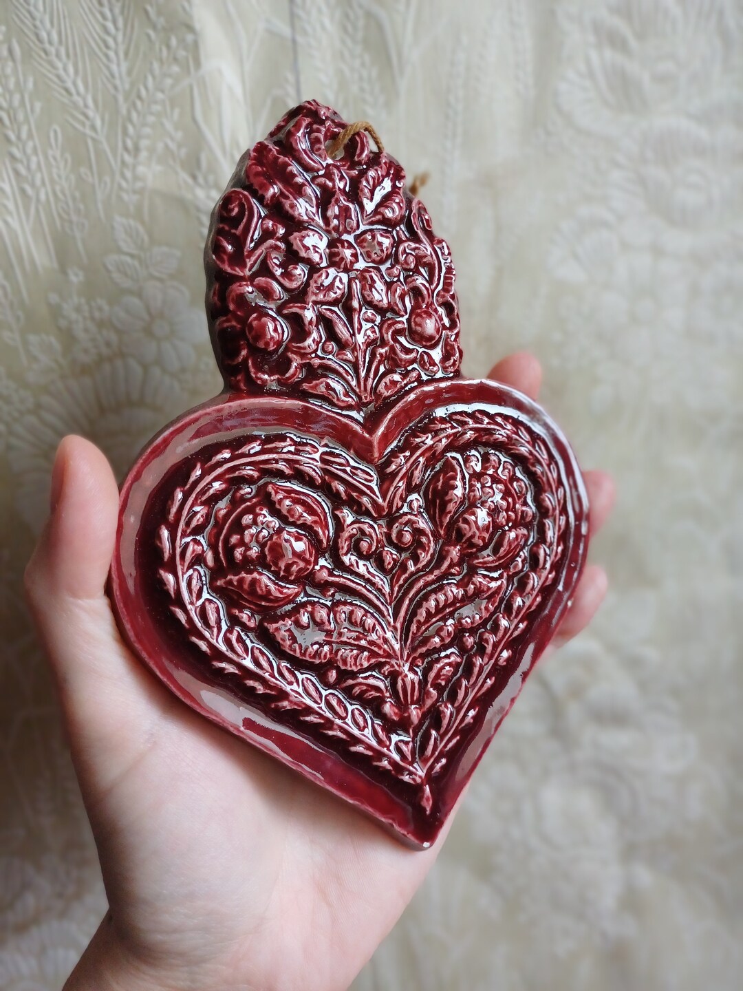 Vintage Folklore Ceramic Heart Wall Hanging/english Hand Made Heart ...