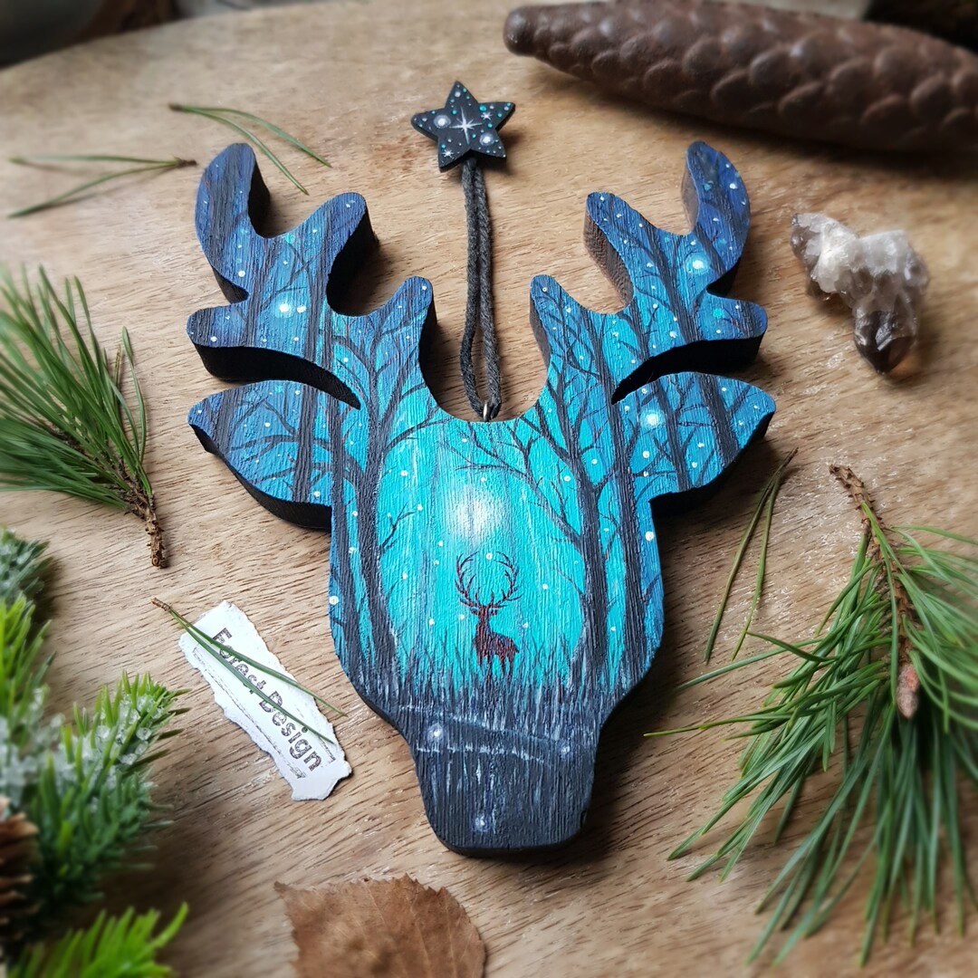 Wooden Hand Painted Folklore Wall Decoration Magic Deer/wall Hanging ...