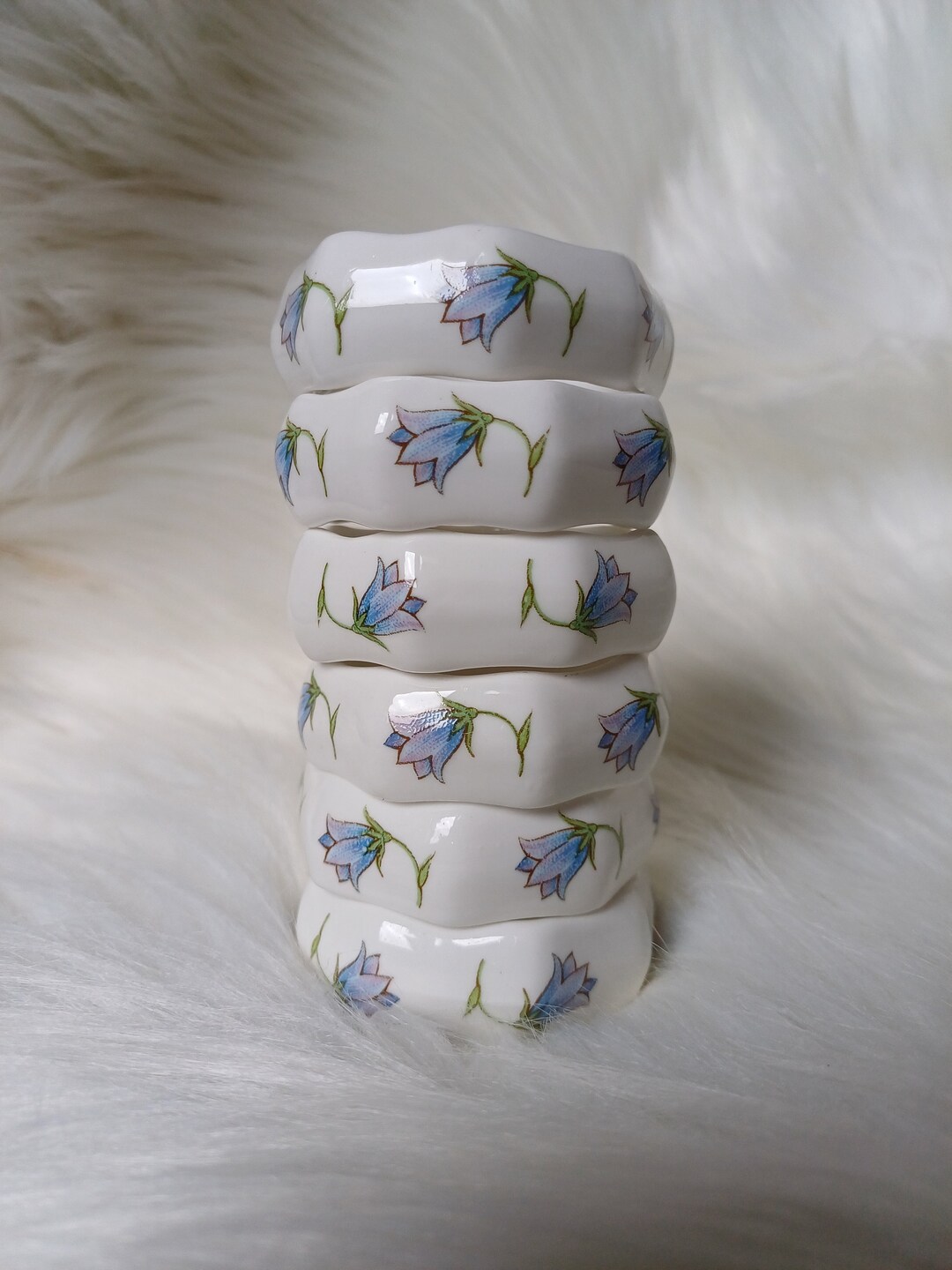 Set of 6 Vintage Napkin Rings/ajl Bone China/bluebell Pocelain Napkin ...