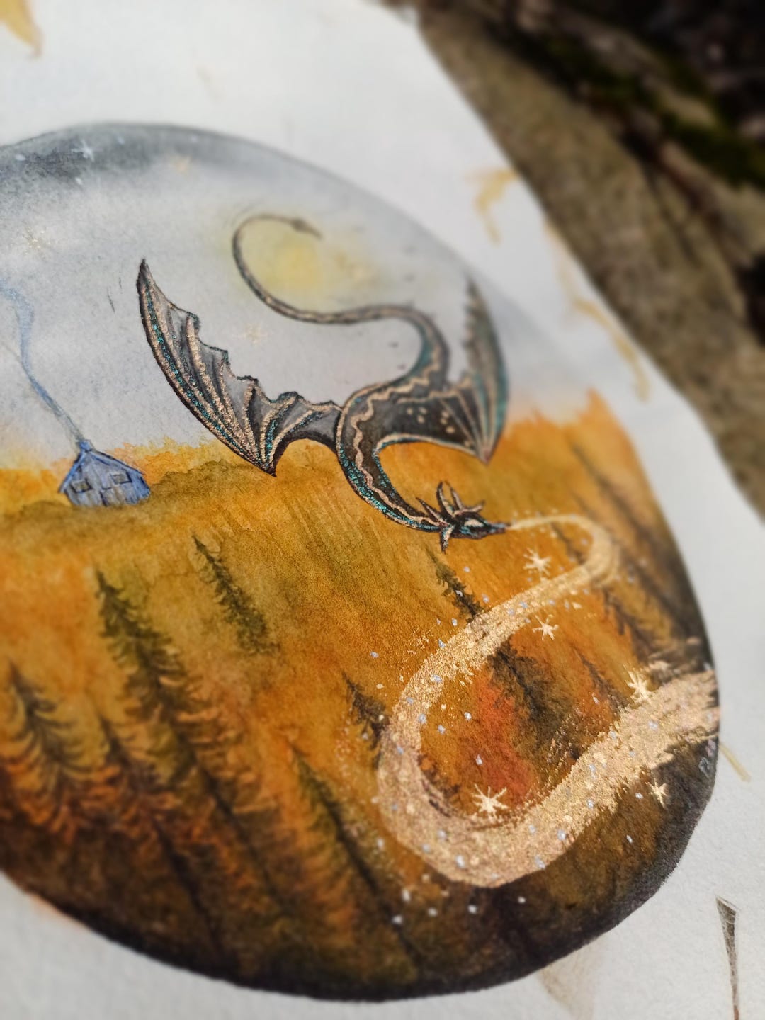 The Autumn Dragon Original Fantasy Watercolor Illustration/orange Fall ...