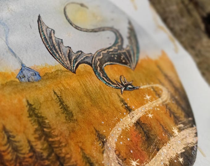 The Autumn Dragon Original Fantasy Watercolor Illustration/orange Fall ...