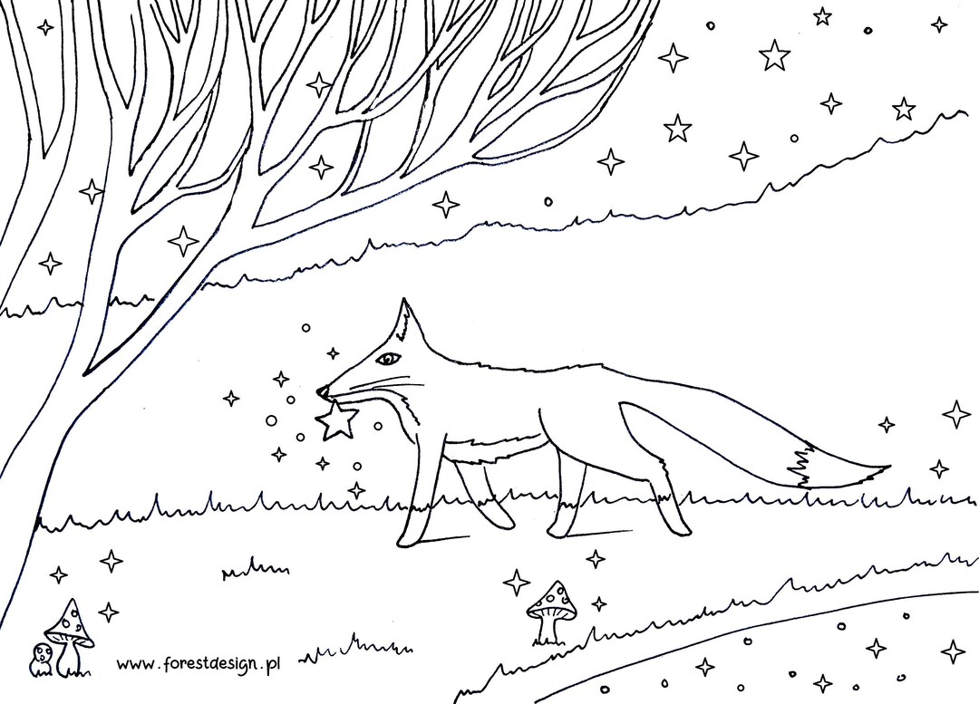 Magical Fox Coloring Page for Download/folk Illustration Enchanted ...