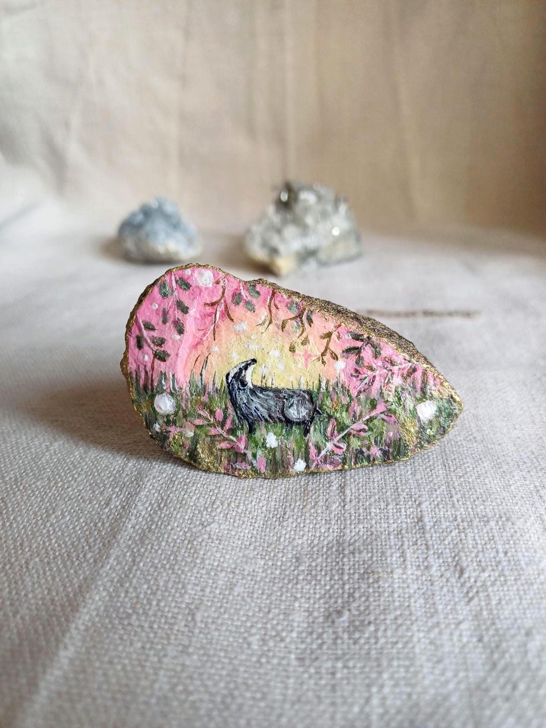 Magic Badger Stone Painting: Miniature Forest Animal Art - Etsy