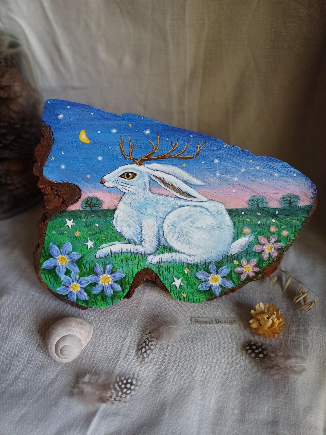 Jackalope Painting: Spring Spirit Illustration on Reclaimed Wood - Etsy