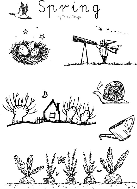 Magical Spring Coloring Page for Download/folk Illustration - Etsy