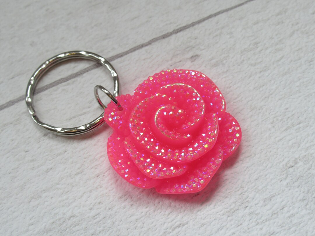 Rose Keyring, Rose Bag Charm, Rose Keychain, Pink Rose Gift, Purple ...