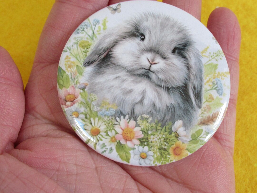 Lop Eared Bunny Rabbit Fridge Magnet: Handmade Home Decor, 58mm Round ...