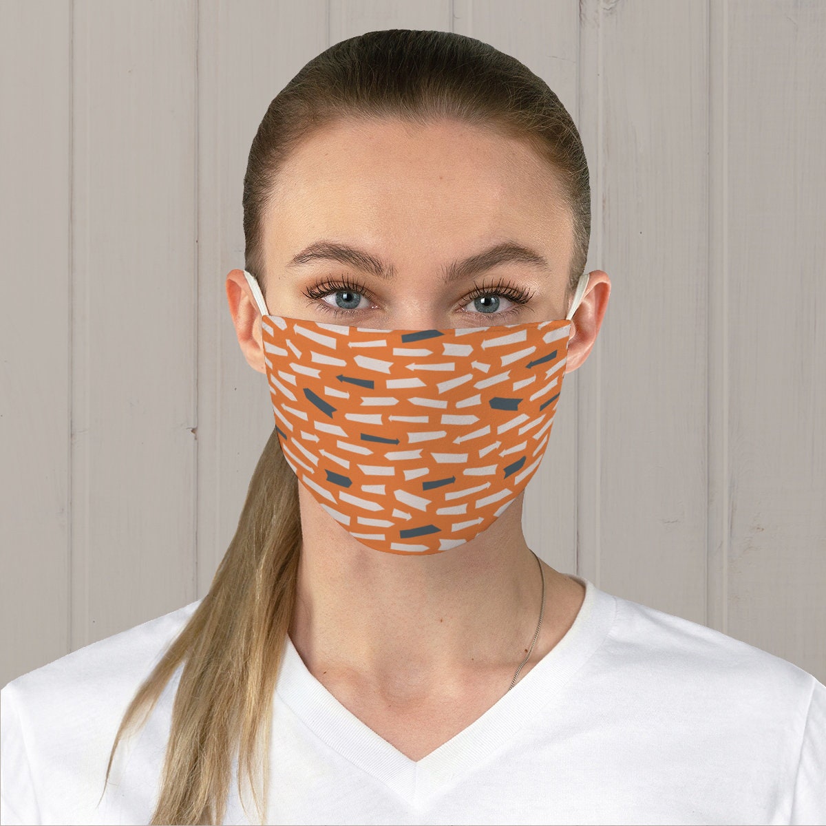 Orange Sign Arrows Reusable Fabric Face Mask, Machine Washable, Elastic ...