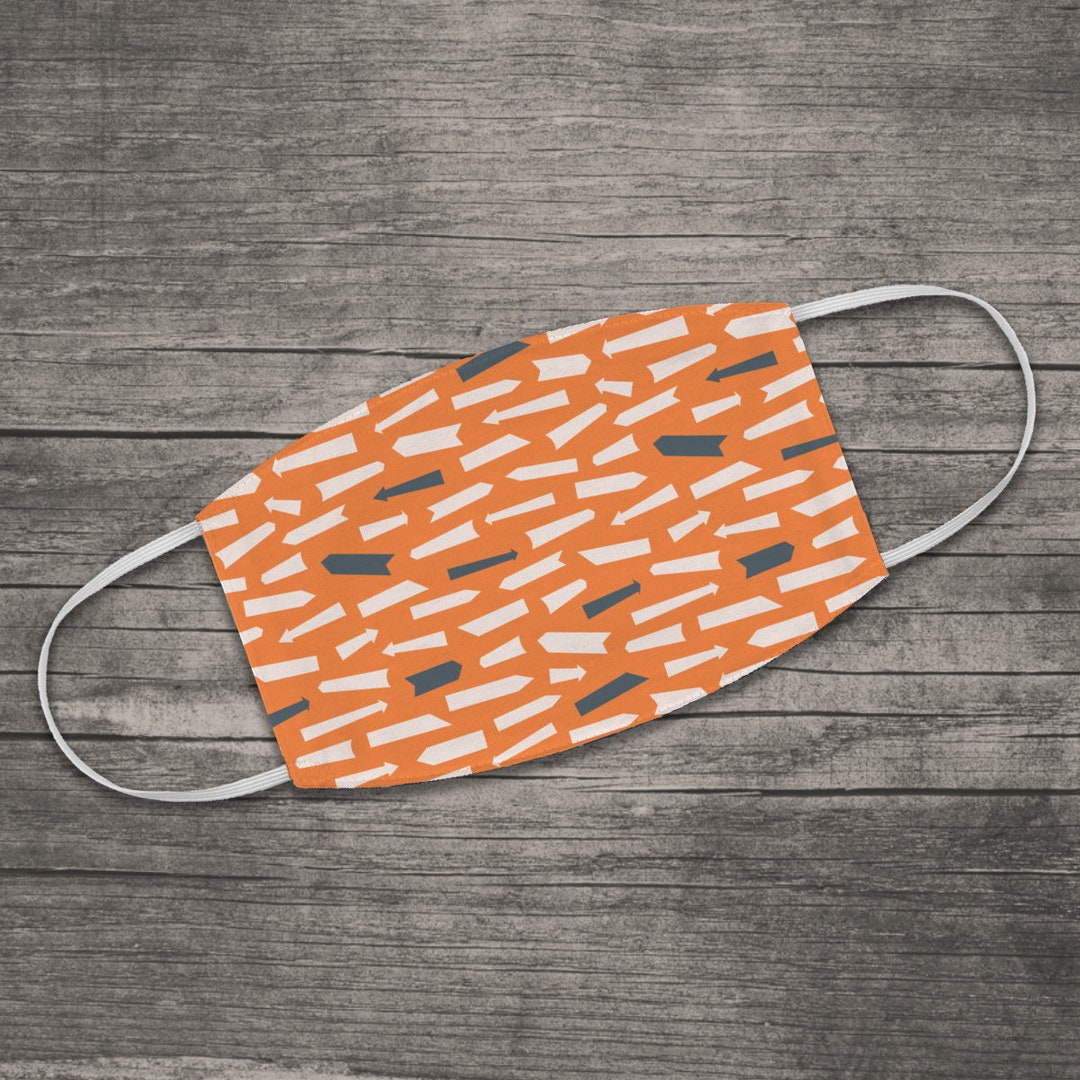 Orange Sign Arrows Reusable Fabric Face Mask, Machine Washable, Elastic ...