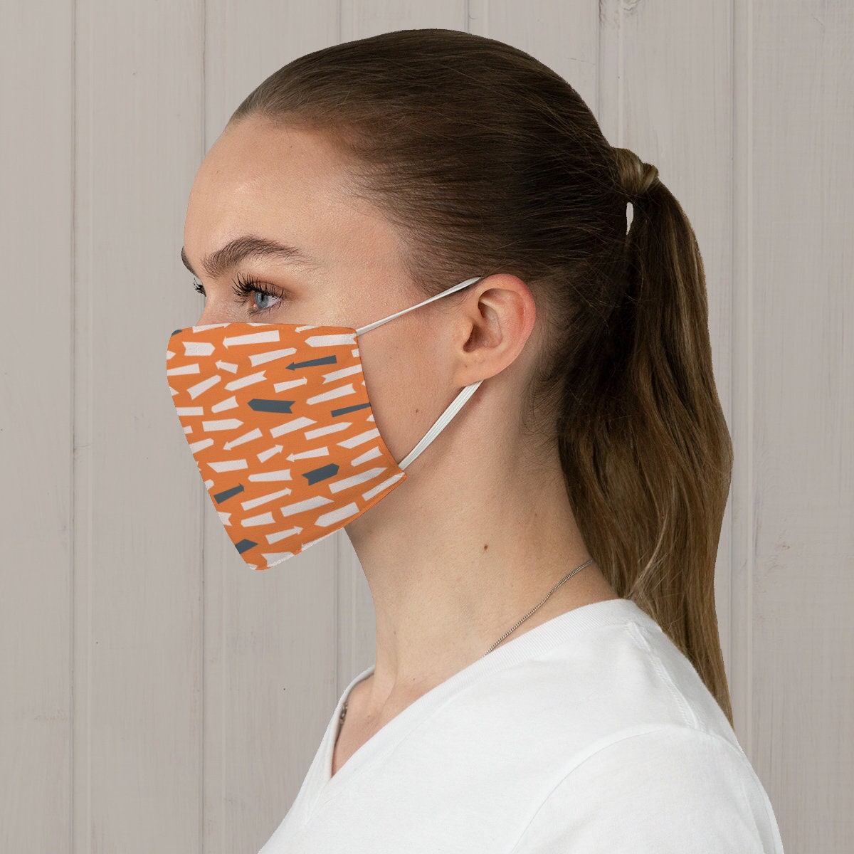 Orange Sign Arrows Reusable Fabric Face Mask, Machine Washable, Elastic ...