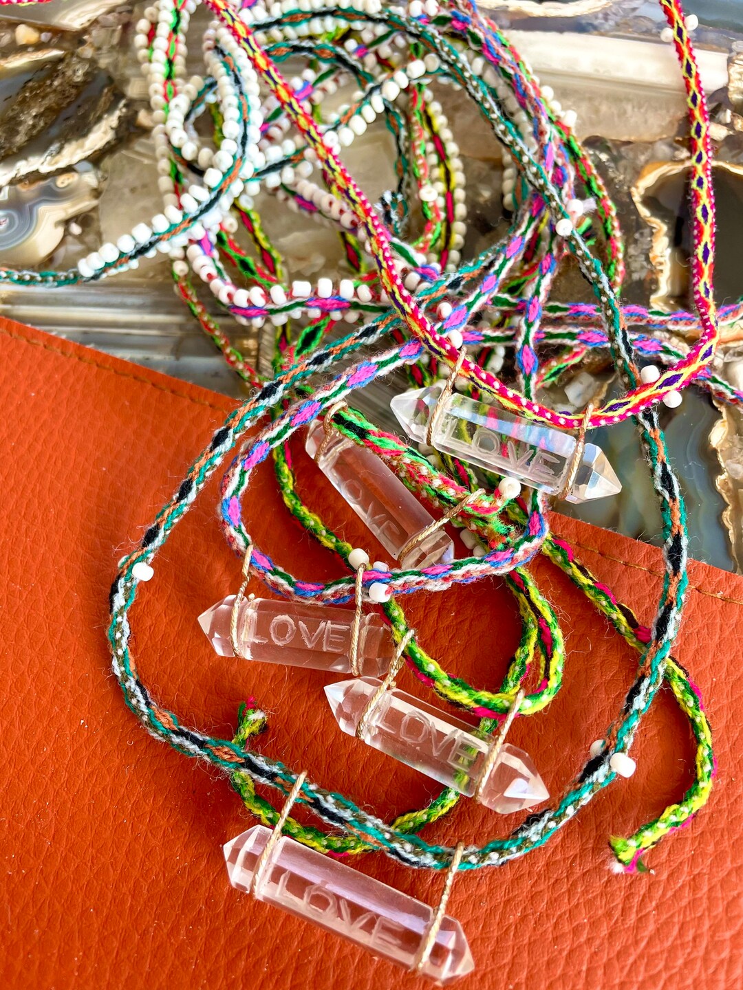 Love Necklace for Women in White Quartz Rock Crystal Engraved Tip and ...