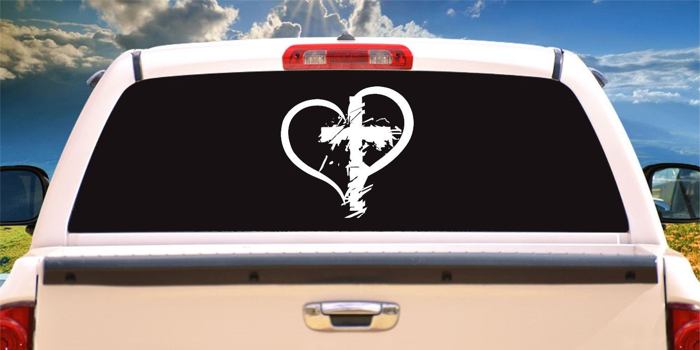 Cross Heart Decal Christian Cross Sticker God's Love - Etsy