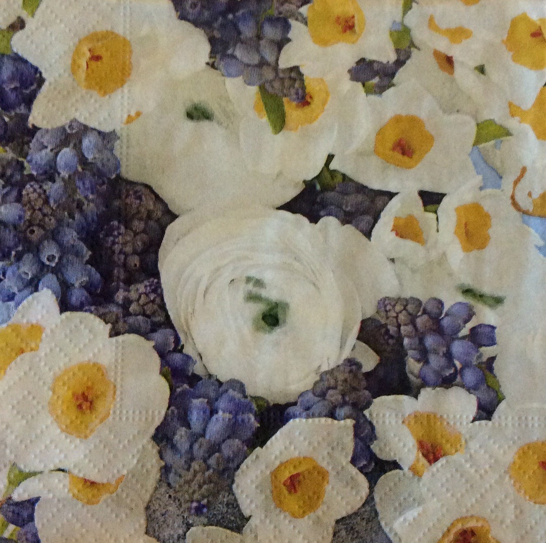 4 Floral Cocktail Size Paper Napkins/daffodil Decoupage Napkins ...