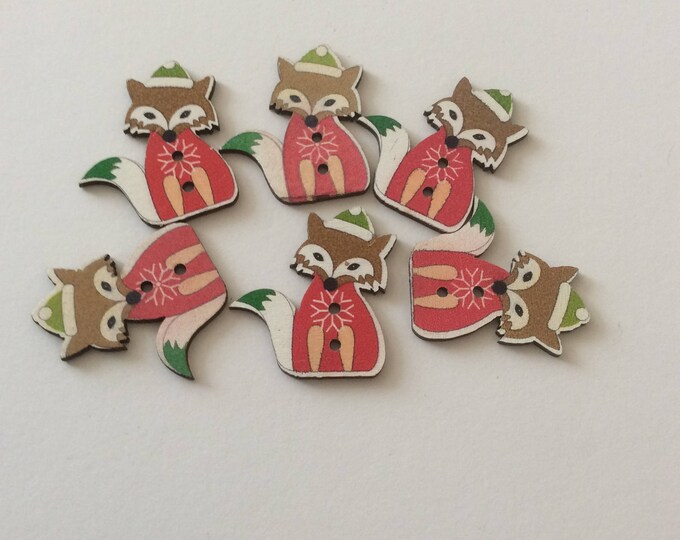 Fox Buttons/fox Buttons/wooden Fox Button/xmas Button/craft Sewing ...