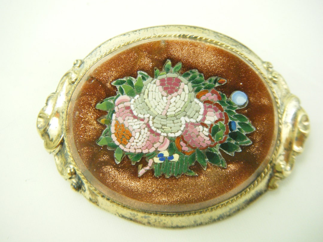 Victorian Micro Mosaic Goldstone Pin Brooch 1800's Gold - Etsy