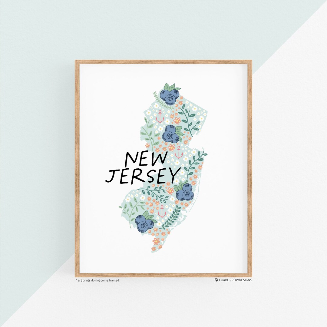 New Jersey Art Print 50 States Collection, Wall Decor, USA, State Art ...
