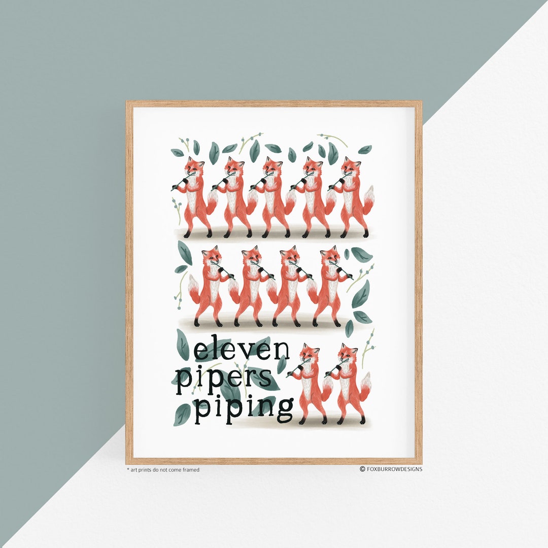 12 Days of Christmas Art Print - Eleven Pipers Piping, Holiday Decor ...