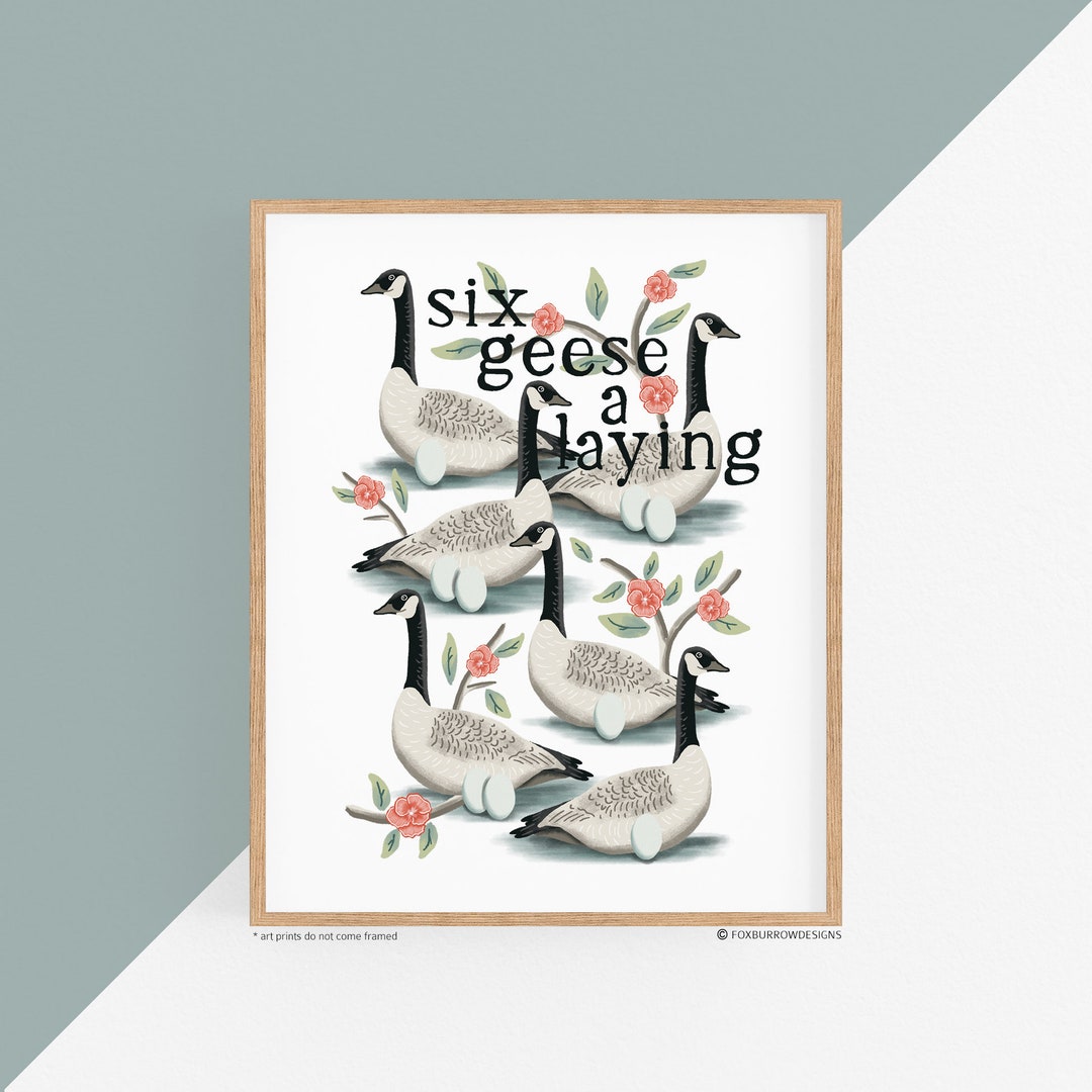 12 Days of Christmas Art Print - Six Geese A Laying, Holiday Decor ...