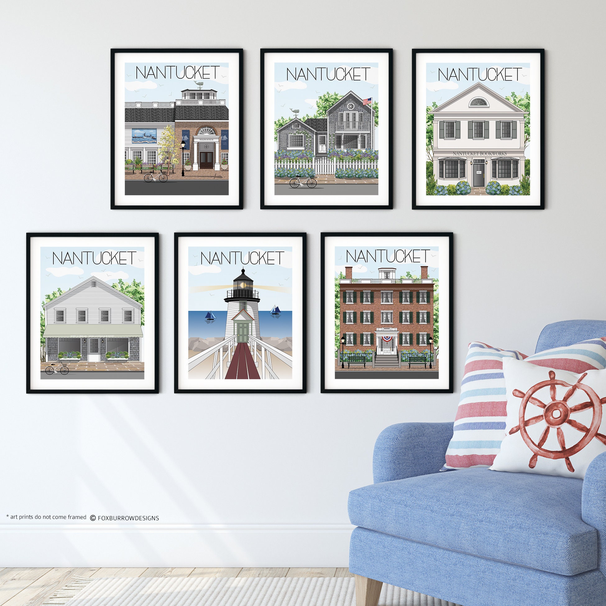 Nantucket Travel Art Print Brant Point Lighthouse - Etsy