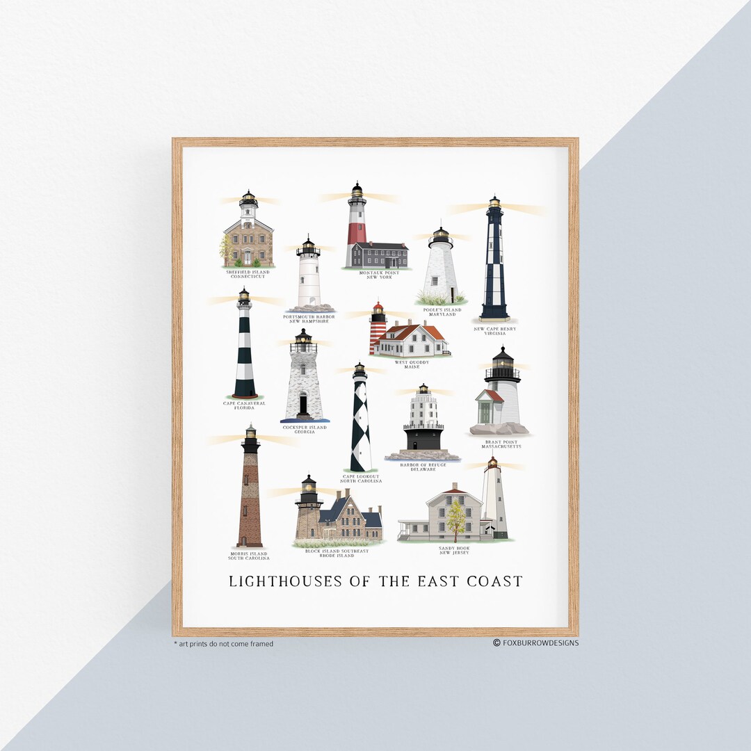 Lighthouses of the East Coast Art Print Wall Decor Coastal - Etsy