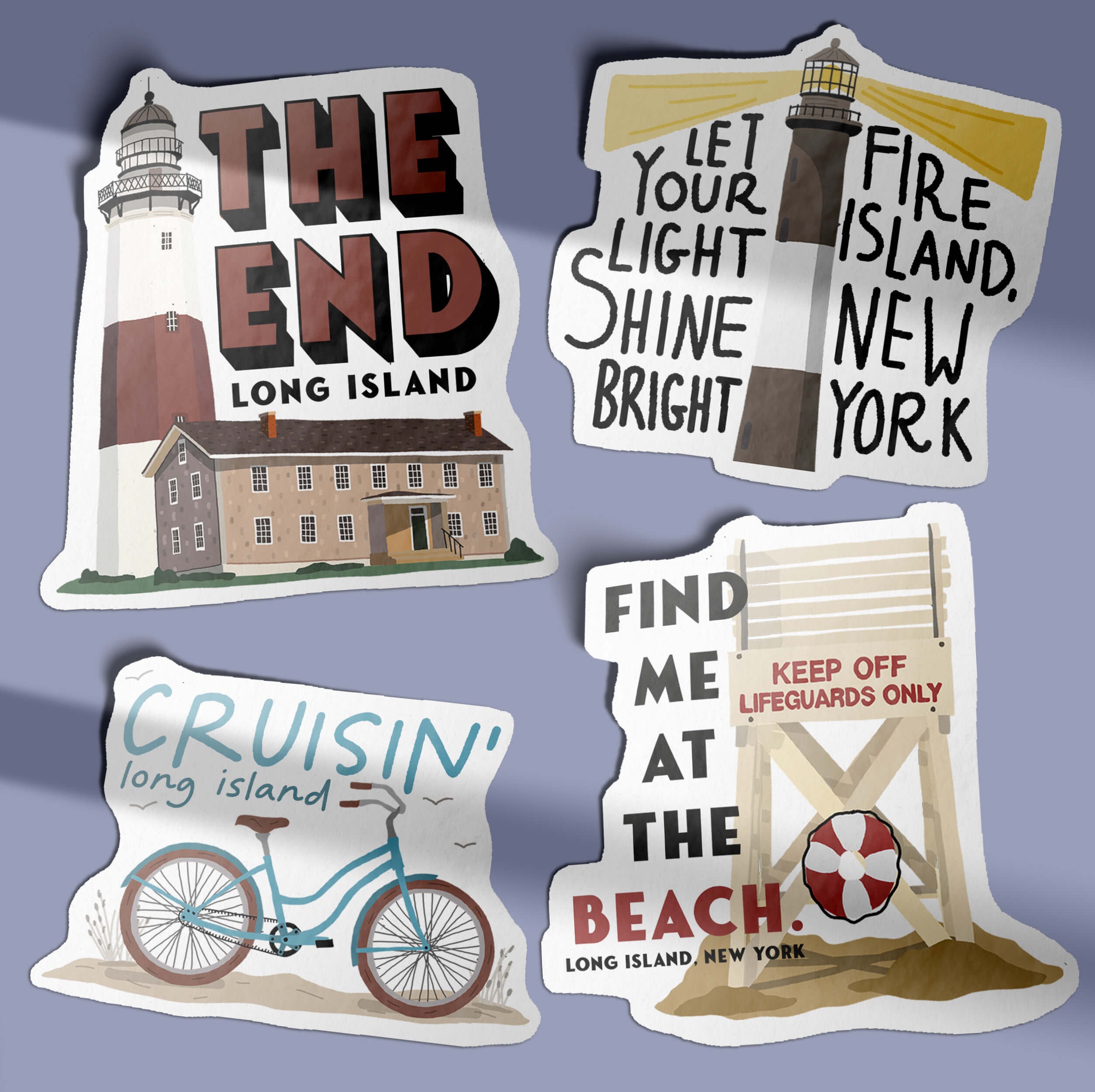 Long Island Sticker Set 2.0, 3x3 Die Cut Stickers, Montauk, Fire Island ...