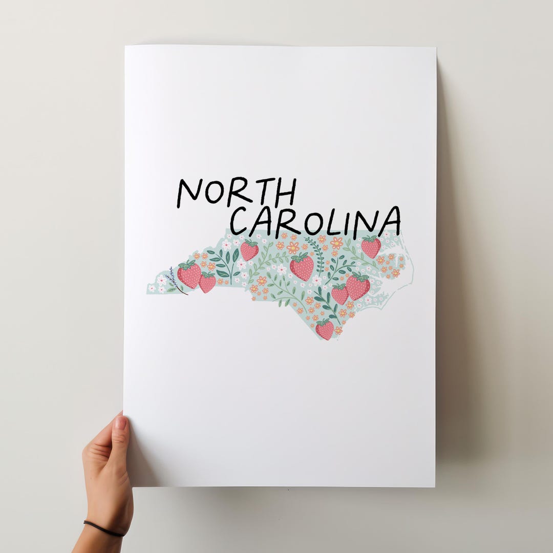 North Carolina Art Print - 50 States Collection, Wall Decor, USA, State ...