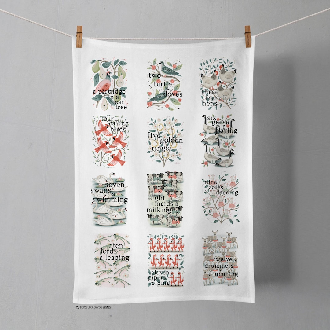 12 Days of Christmas Tea Towel, Home Decor, Kitchen Decor, Gift Idea ...