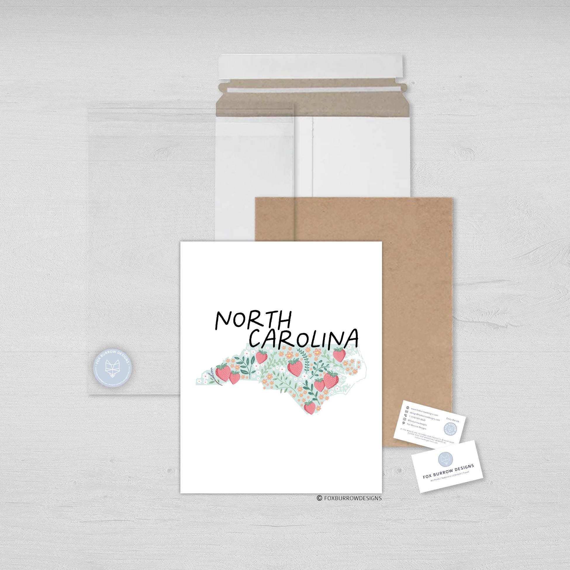North Carolina Art Print - 50 States Collection, Wall Decor, USA, State ...