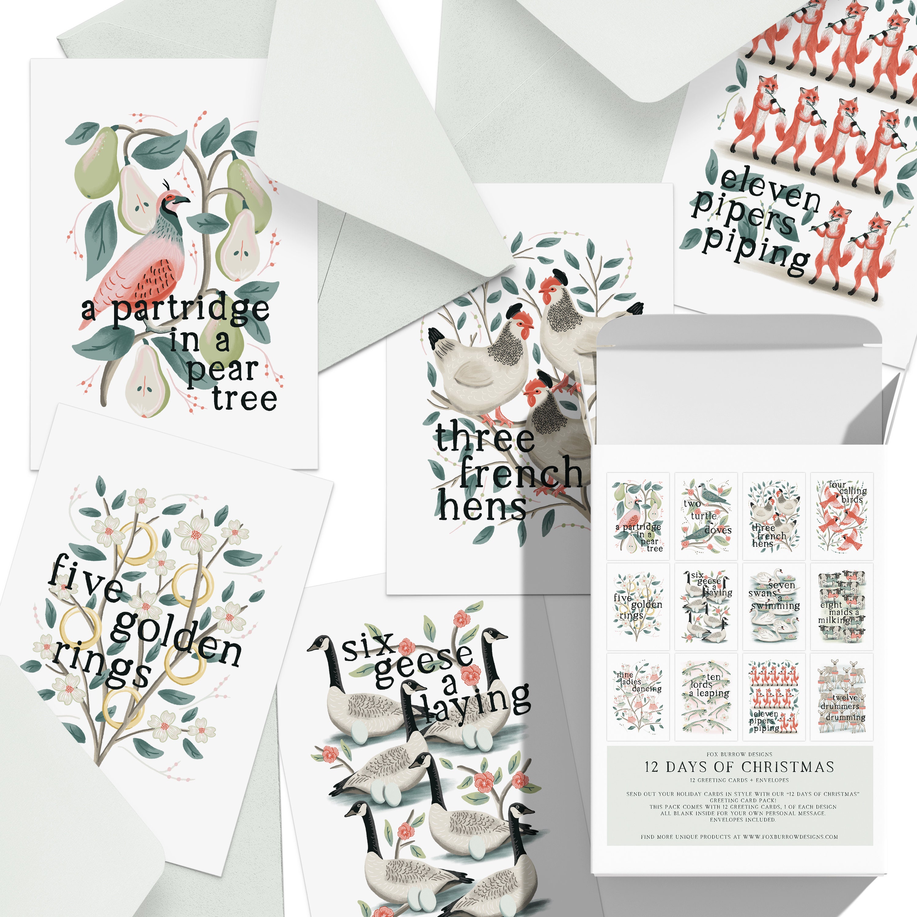 12 Days of Christmas Holiday Card Box Set, Christmas Cards, Holiday ...