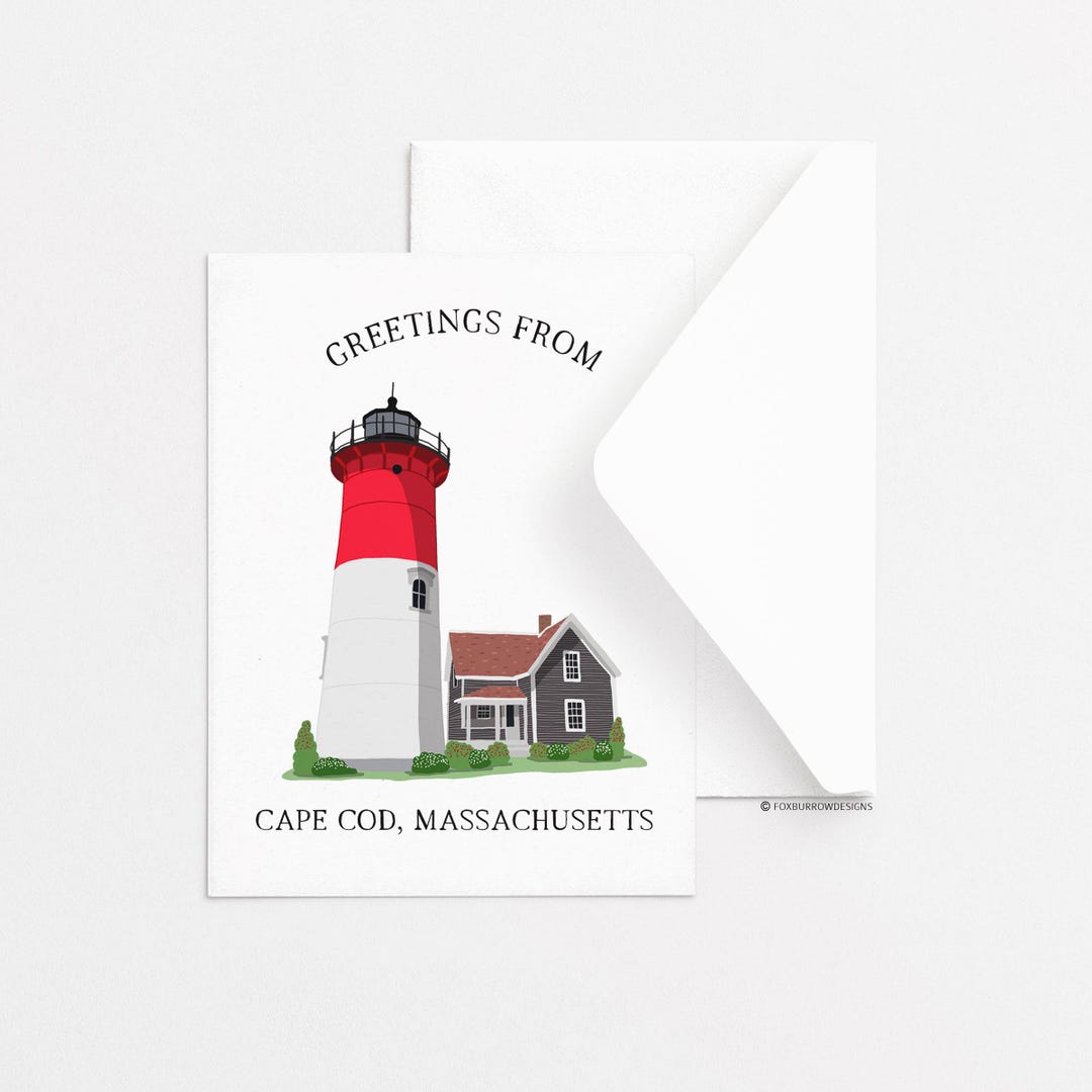 Cape Cod Nauset Lighthouse Greeting Card, Single Greeting Card ...