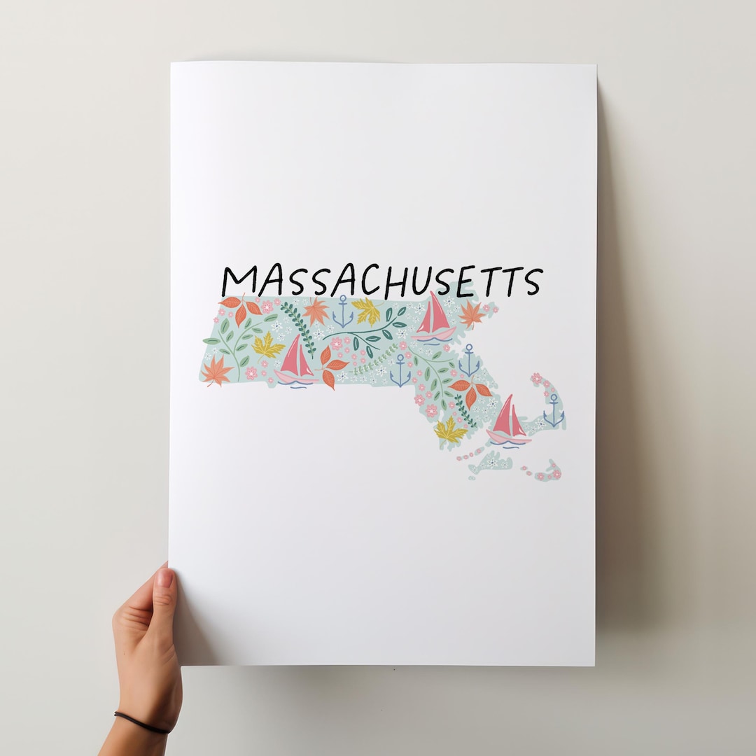 Massachusetts Art Print - 50 States Collection, Wall Decor, USA, State ...