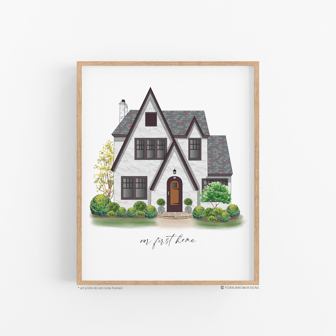 Custom Home Art Print, House Illustration, Housewarming Gift, Wedding ...