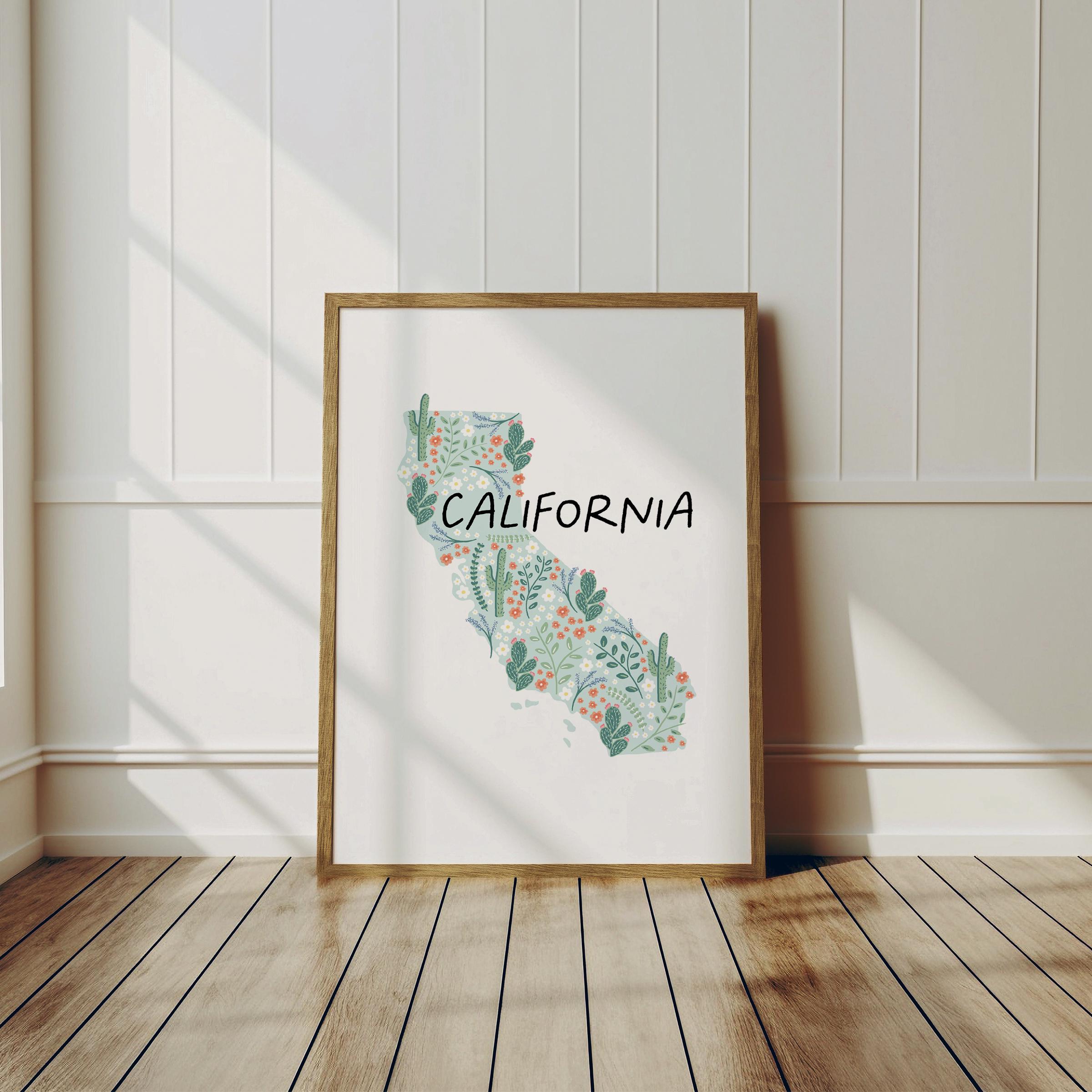 California Art Print - 50 States Collection, Wall Decor, USA, State Art ...
