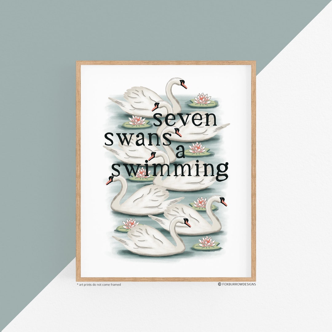12 Days of Christmas Art Print - Seven Swans A Swimming, Holiday Decor ...