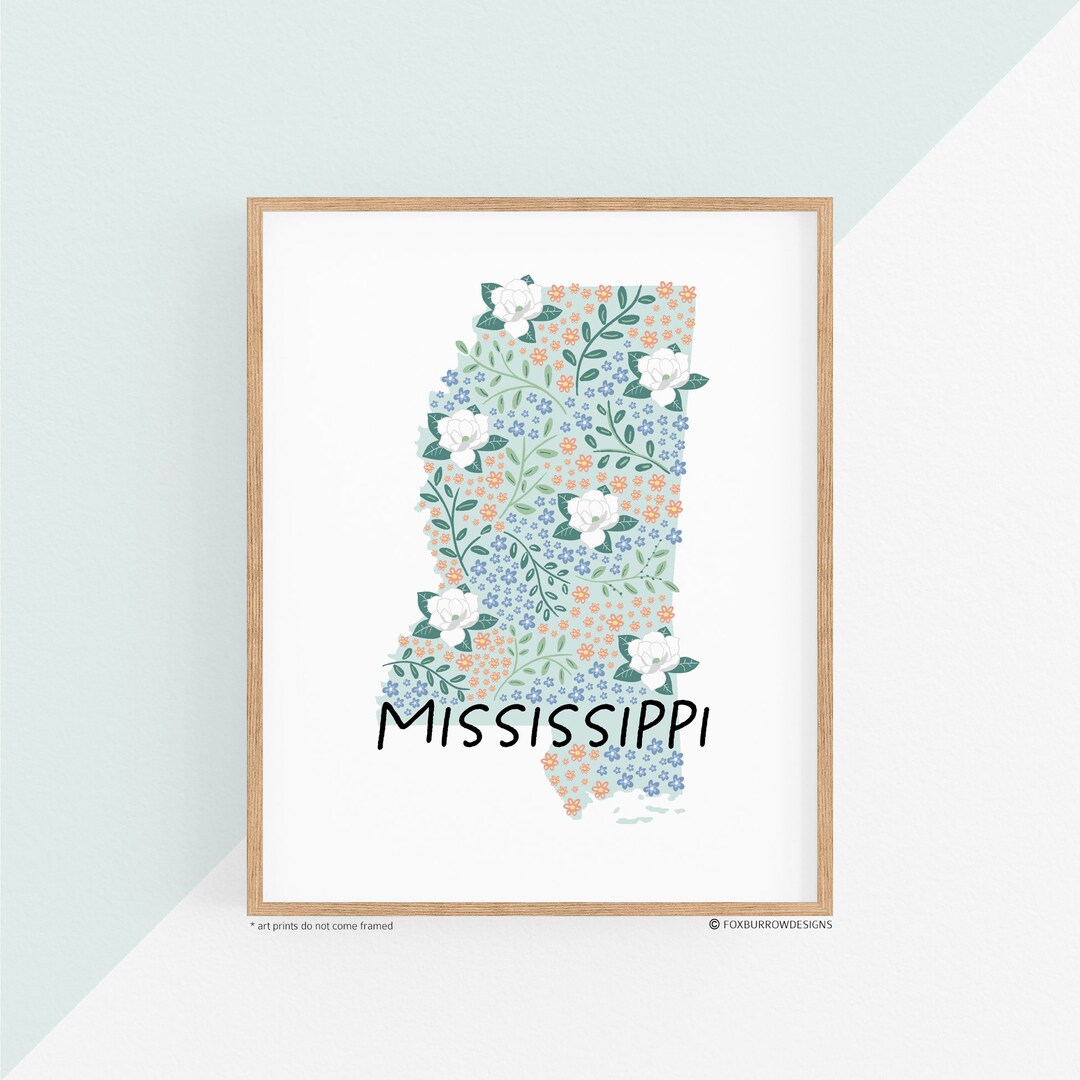 Mississippi Art Print 50 States Collection Wall Decor USA - Etsy