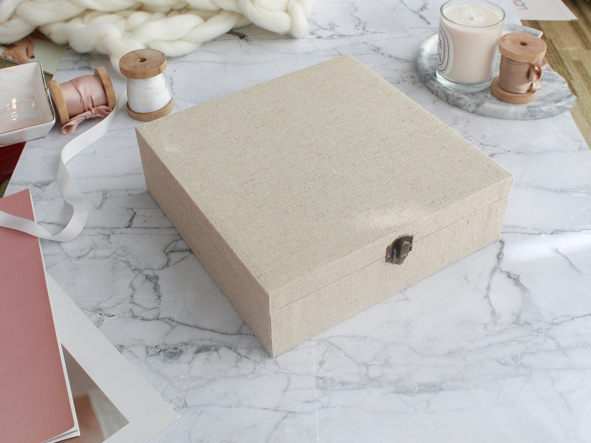 Classic Linen Hinged Box a Handmade Keepsake Storage Box for - Etsy