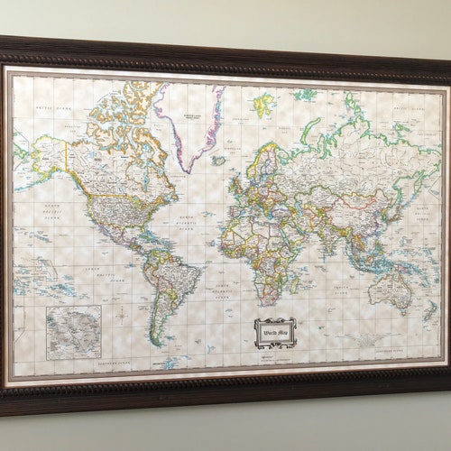 Executive World Push Pin Travel Map Dark Walnut Frame - Etsy