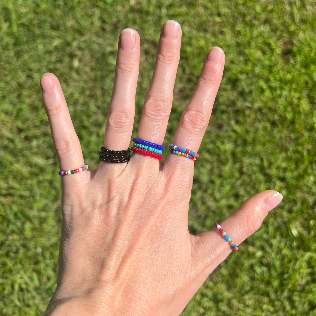 Beaded Rings, Stackable Rings, Colorful Seed Bead Rings, Stackable Ring ...