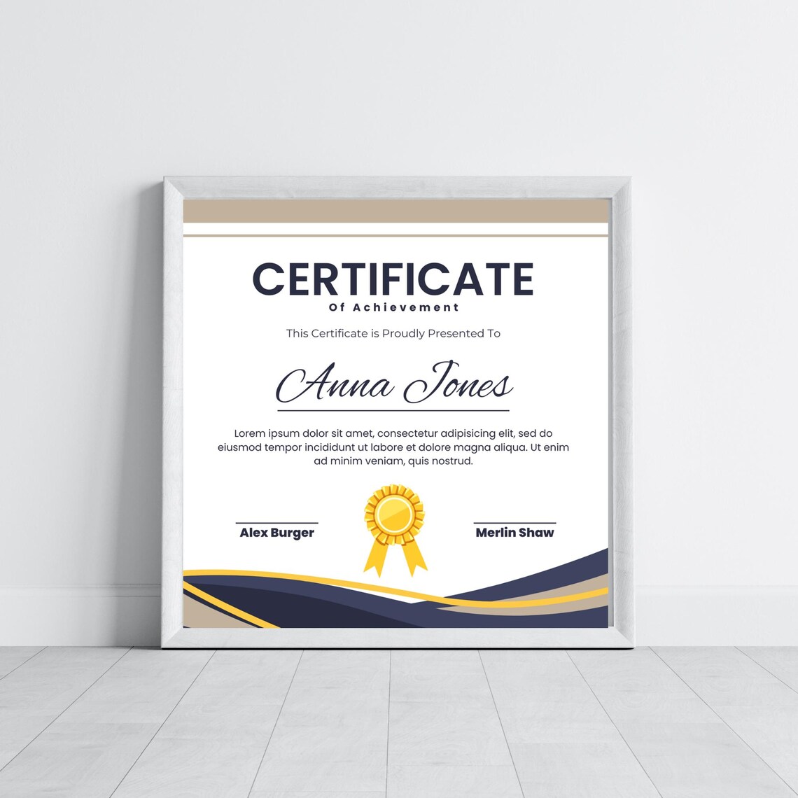 White and Blue Certificate of Achievement- Certificate Template, Classy ...