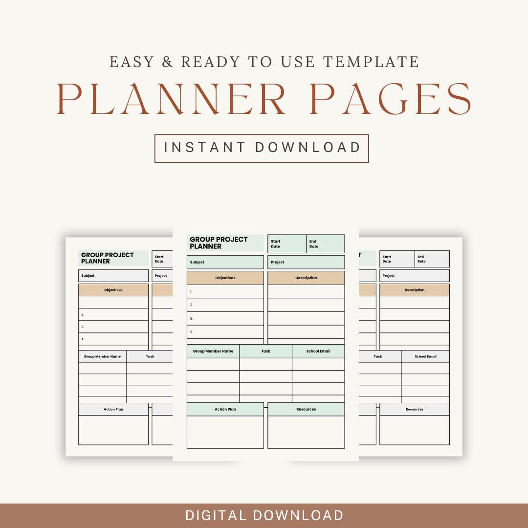 Group Project Planner- Project Planner Printable, Productivity Planner ...